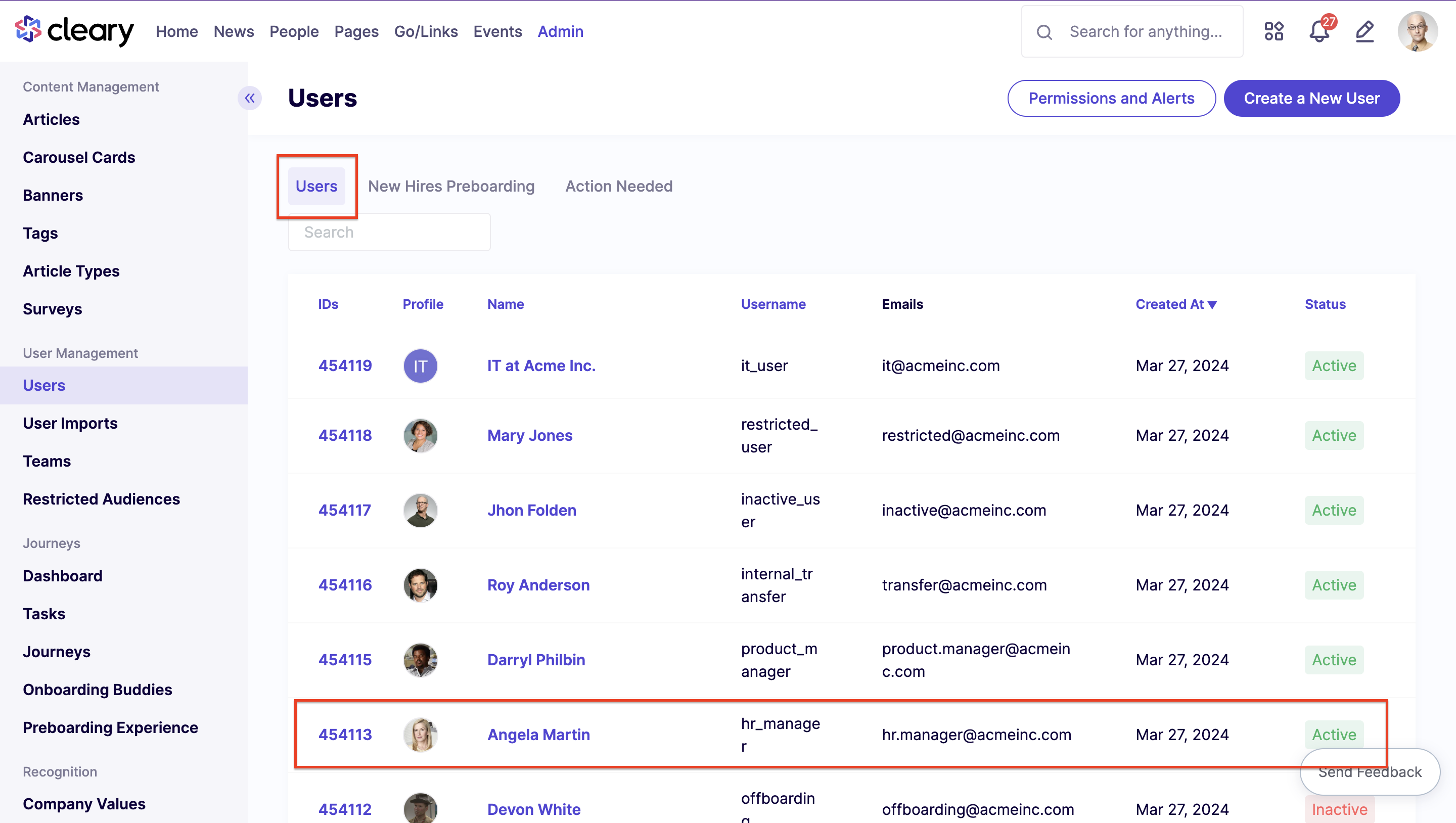Creating and Managing Users – Cleary